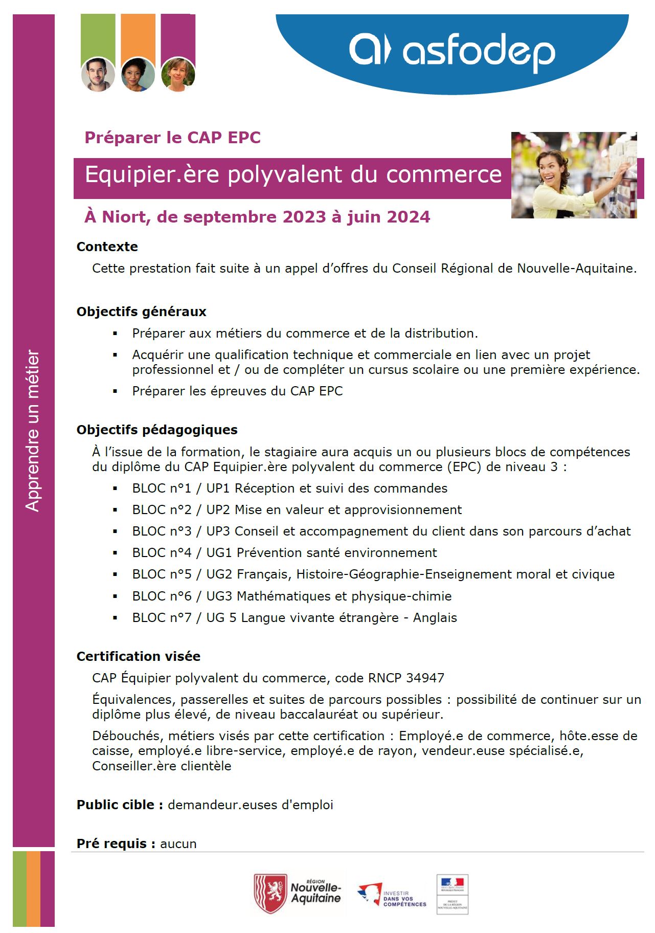 Préparez le CAP Équipier Polyvalent du Commerce – Asfodep