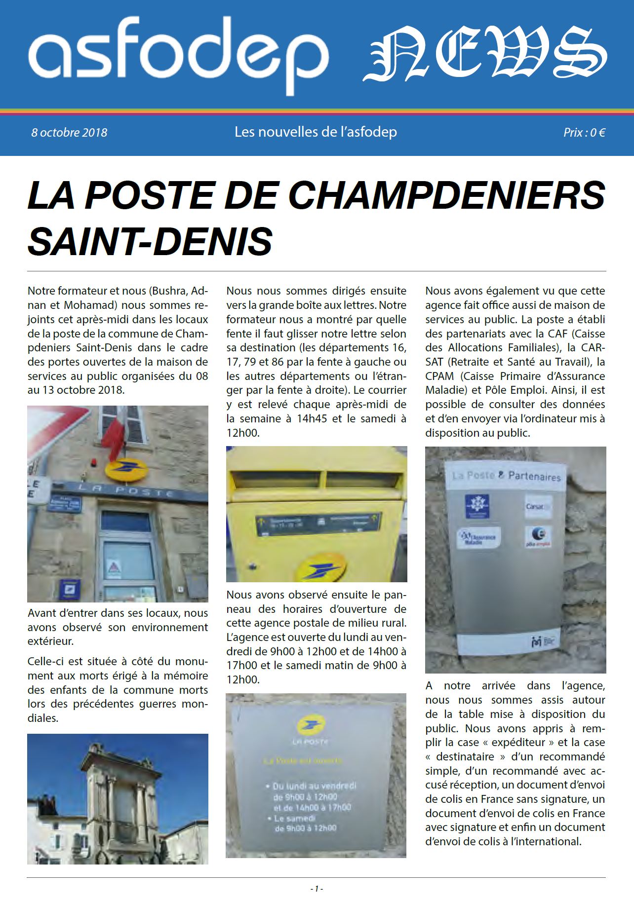 Les sorties asfodep : La Poste de Champdeniers Saint-Denis – Asfodep